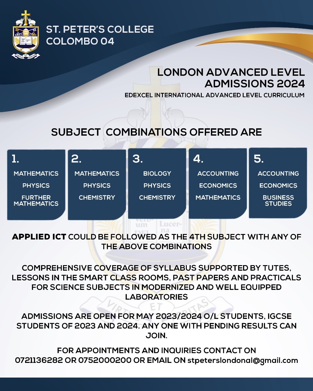 London Advanced Level Admissions 2024 – St. Peter’s College
